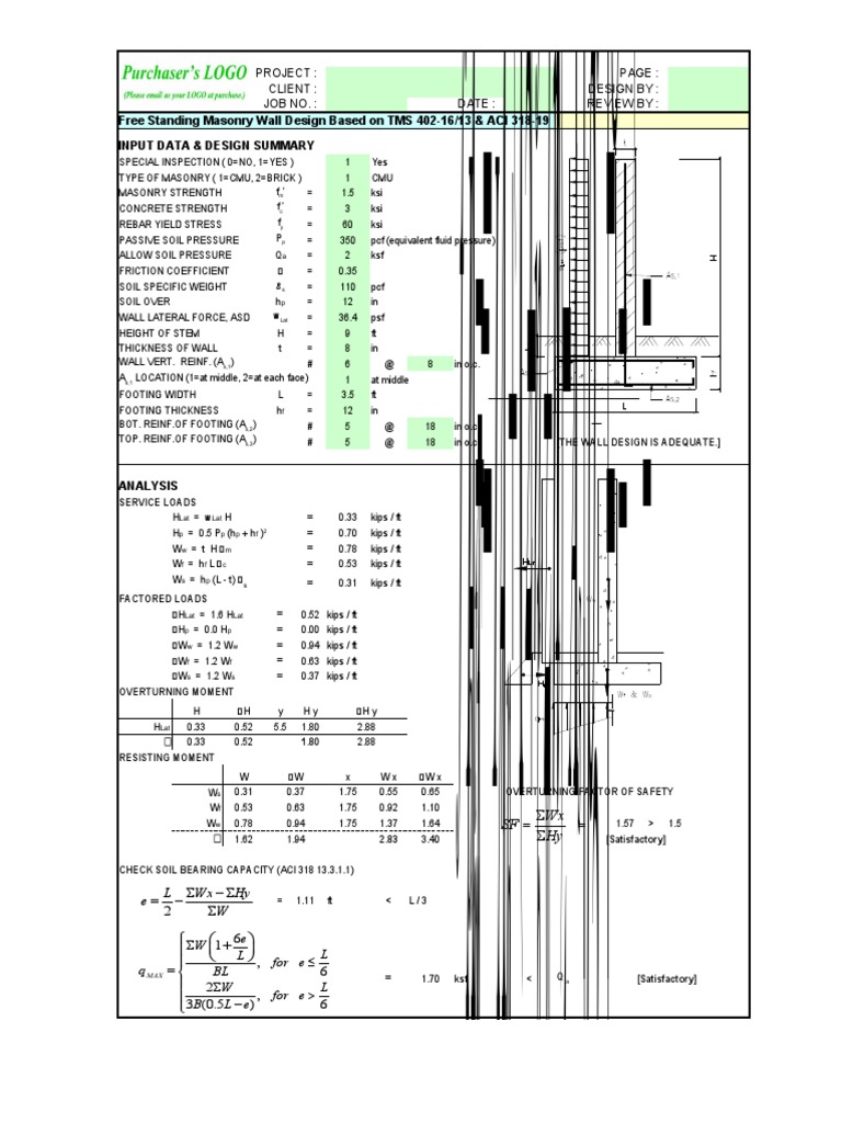 Free Standing Masonry Wall Design Based On TMS 402-16/13 & ACI 318-19 ...