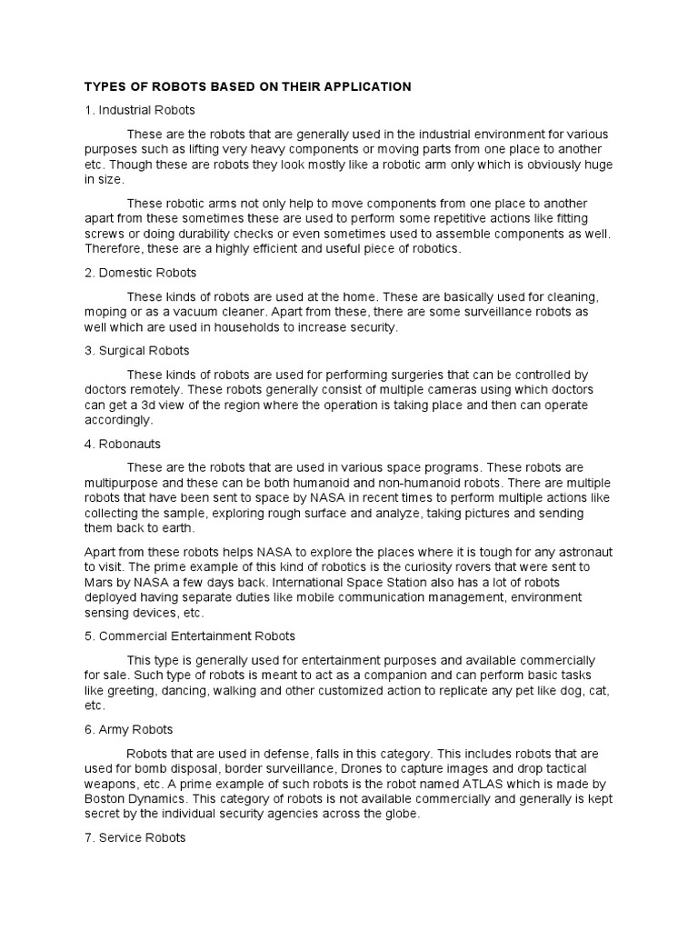 Types of Robots Based On Their Application | PDF | Curiosity (Rover ...