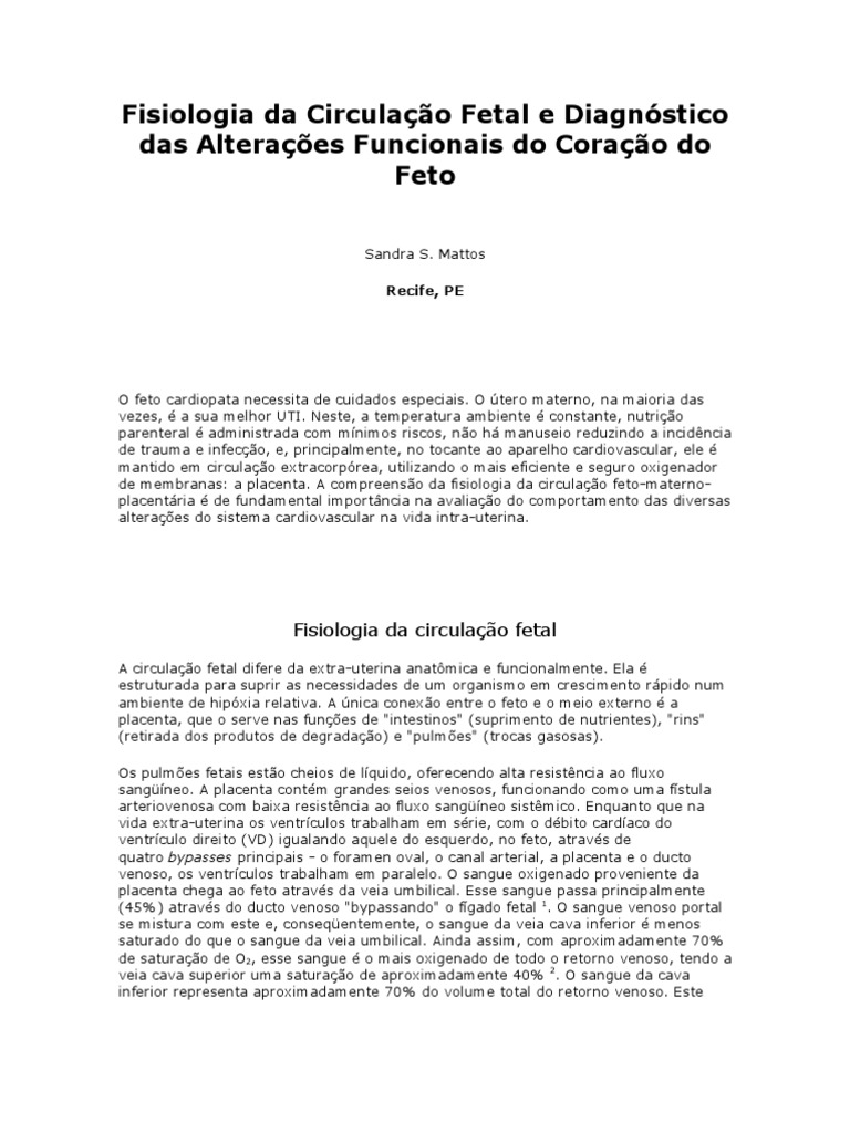 Fisiologia Da Circulação Fetal e Diagnóstico Das Alterações Funcionais ...