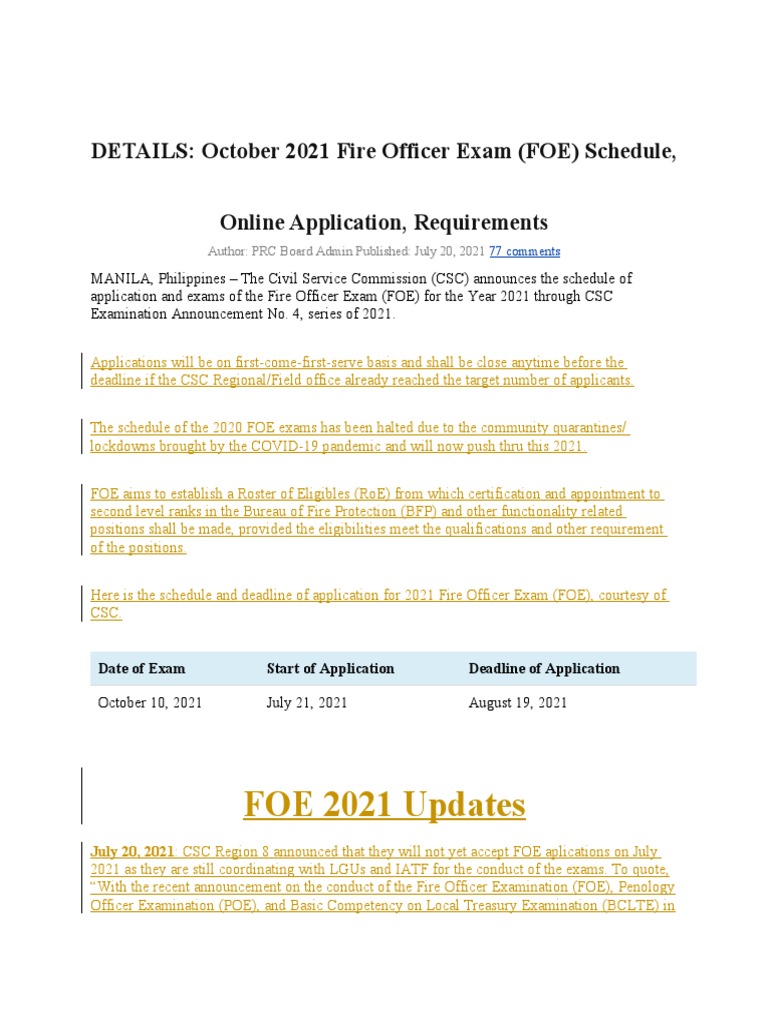 FOE 2021 Updates: DETAILS: October 2021 Fire Officer Exam (FOE ...