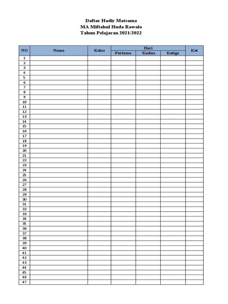 Daftar Hadir Matsama | PDF