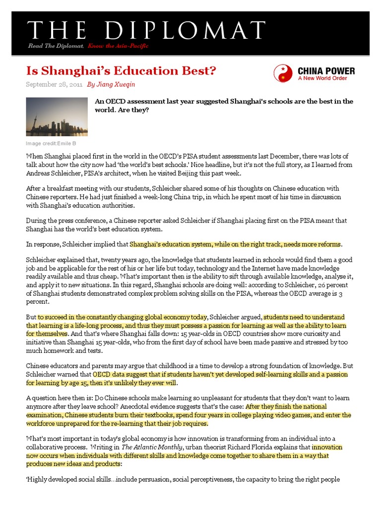 Shanghai's Education System Evaluated | PDF | Programme For ...
