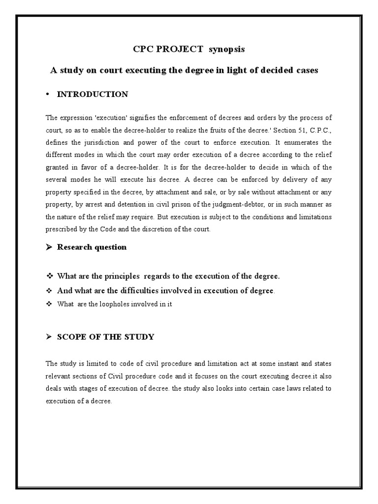 CPC PROJECT OUTLINE I | PDF | Decree | Common Law