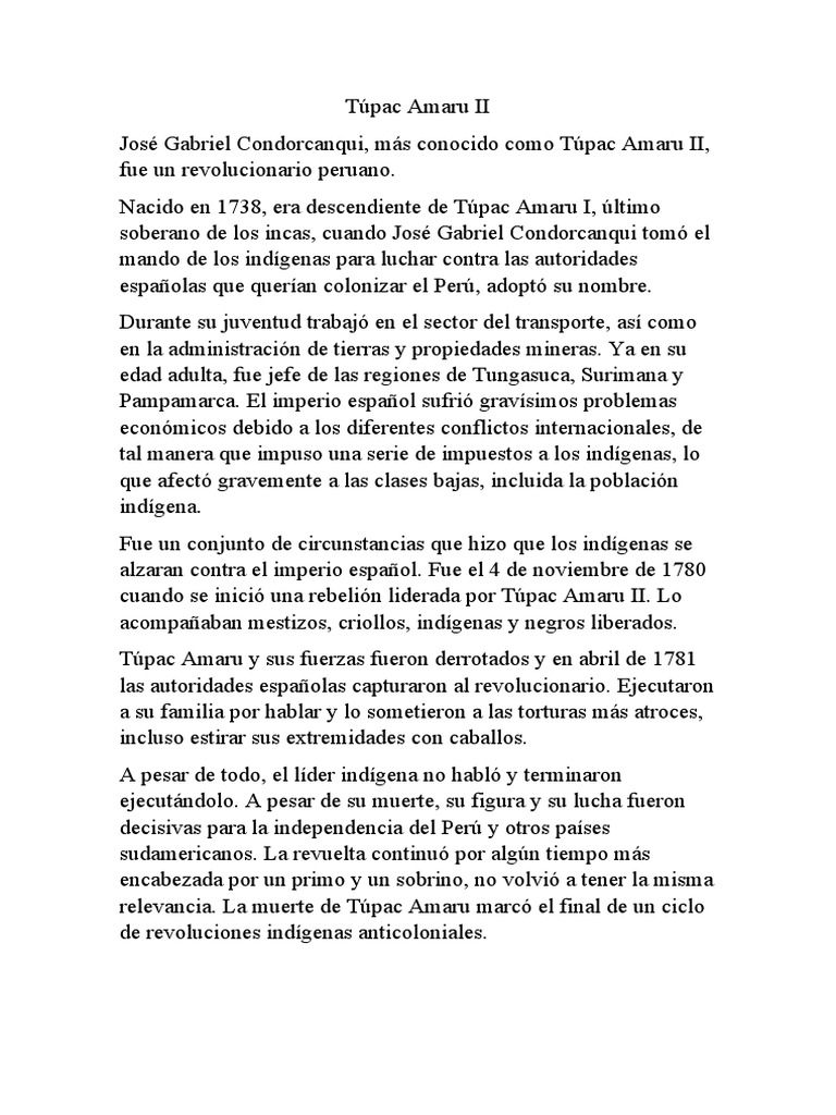 Túpac Amaru II Español y Ingles | PDF | Pueblos Indígenas de las ...