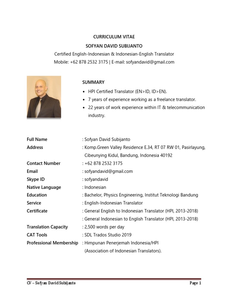 Curriculum Vitae Sofyan David Subijanto | PDF | Business
