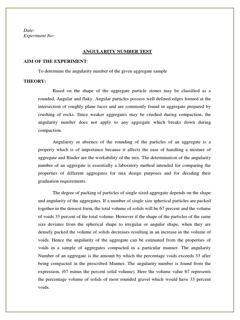 Angularity Number Test Aim of The Experiment | Download Free PDF ...