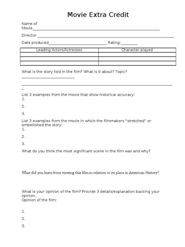 Movie Extra Credit Assignment Guide | PDF | Career & Growth | Games ...