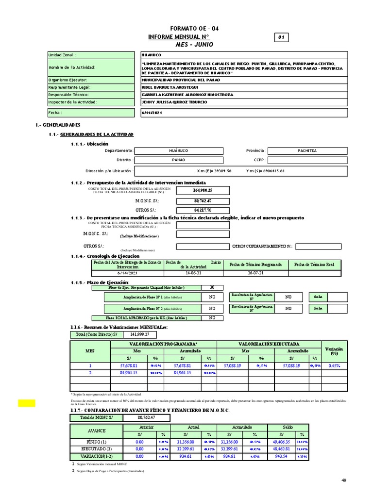 Formatos Oe 04, Oe 05, Oe 06, Oe 07 Ac | PDF | Naturaleza