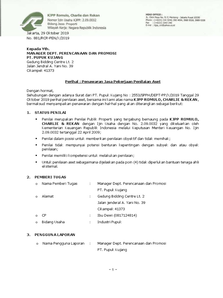 Penawaran KJPP | PDF | Bisnis | Pengelolaan Keuangan & Uang