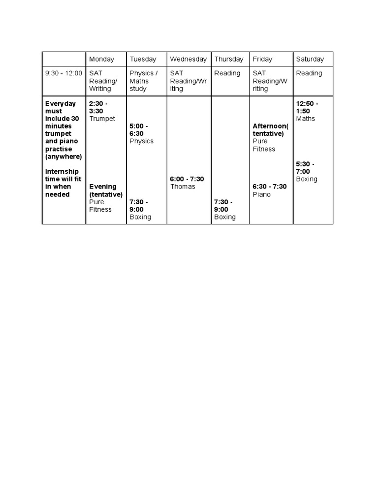 Summer Timetable | PDF