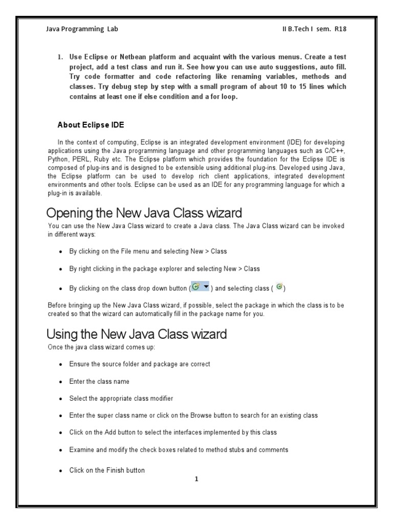 Java Programming Lab Manual-R18 | PDF | Eclipse (Software) | Software ...