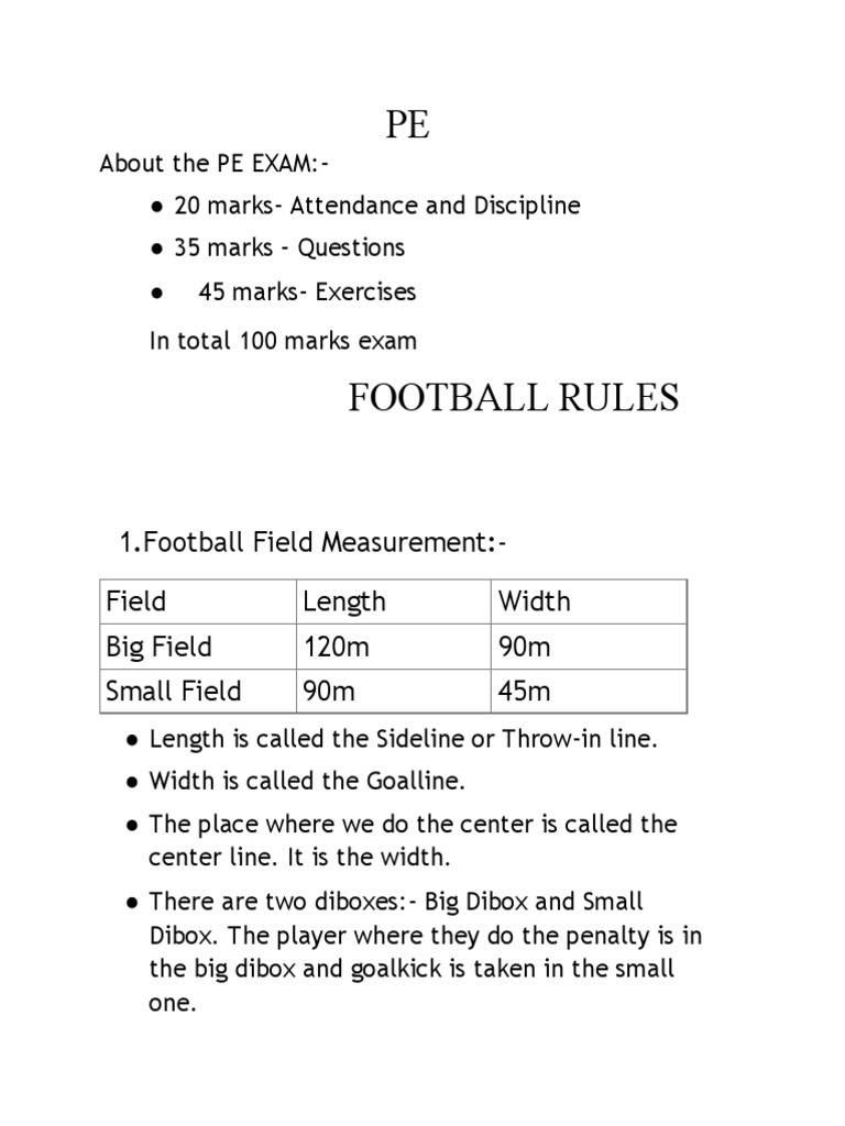 1.football Field Measurement:-Field Length Width Big Field 120m 90m ...
