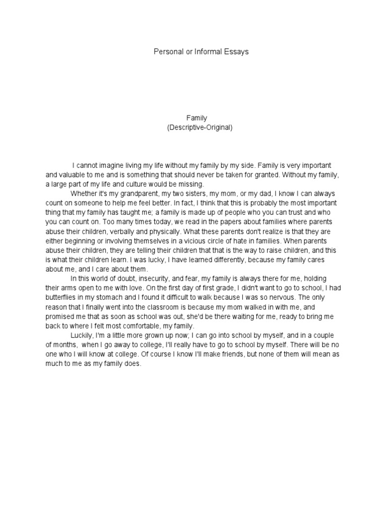 Personal or Informal Essays Example | PDF | Kitchen | Parent And Child