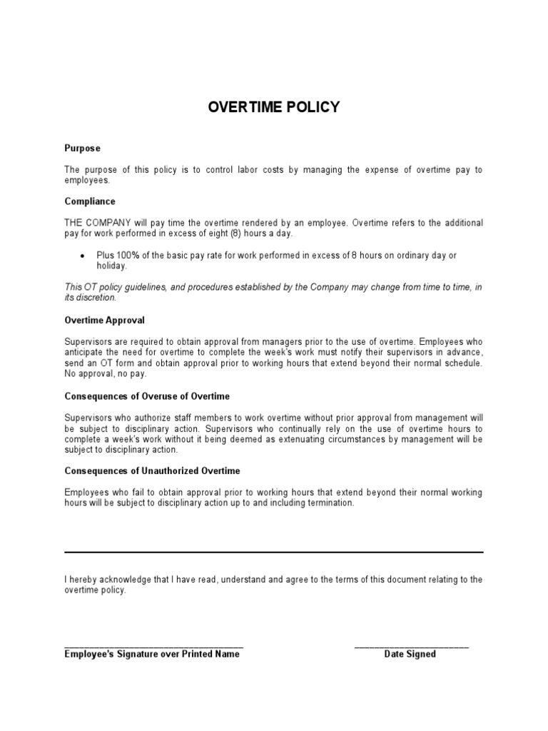 Overtime Policy and Approval Guidelines | PDF | Finance & Money Management