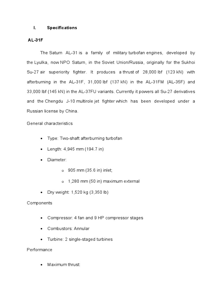 AL-31 and AL-41 Turbofan Engines Overview | PDF | Vehicle Technology ...