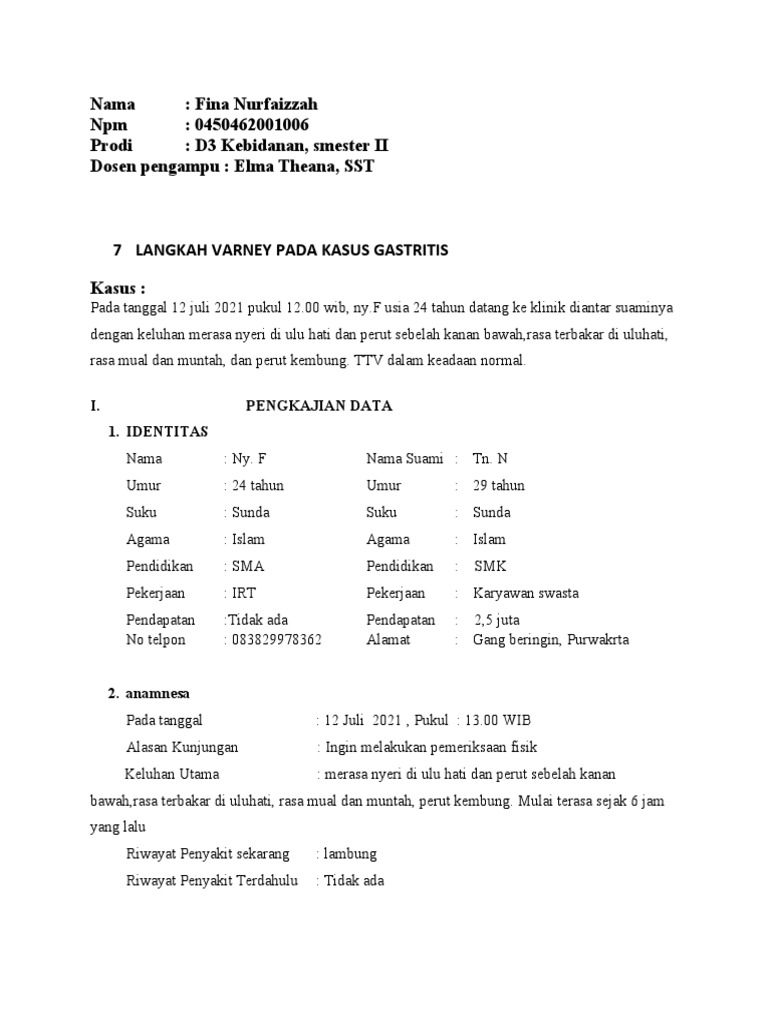 7 Langkah Varney Gastritis - Fina Nurfaizzah-1 | PDF