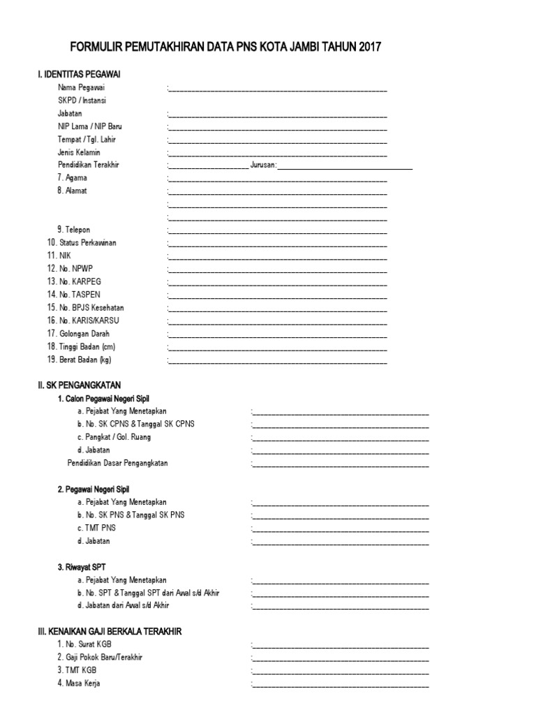 Pemutakhiran Data PNS | PDF