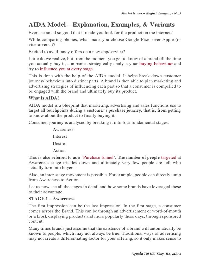 AIDA Model - Explanation | PDF