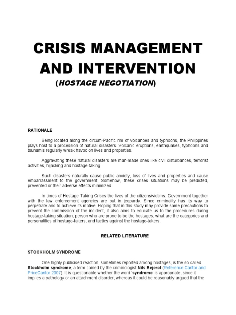 Crisis Management and Intervention: (Hostage Negotiation) | PDF ...