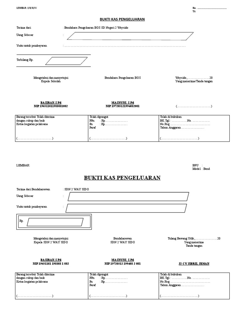 Bukti Kas Pengeluaran SDN 2 | PDF