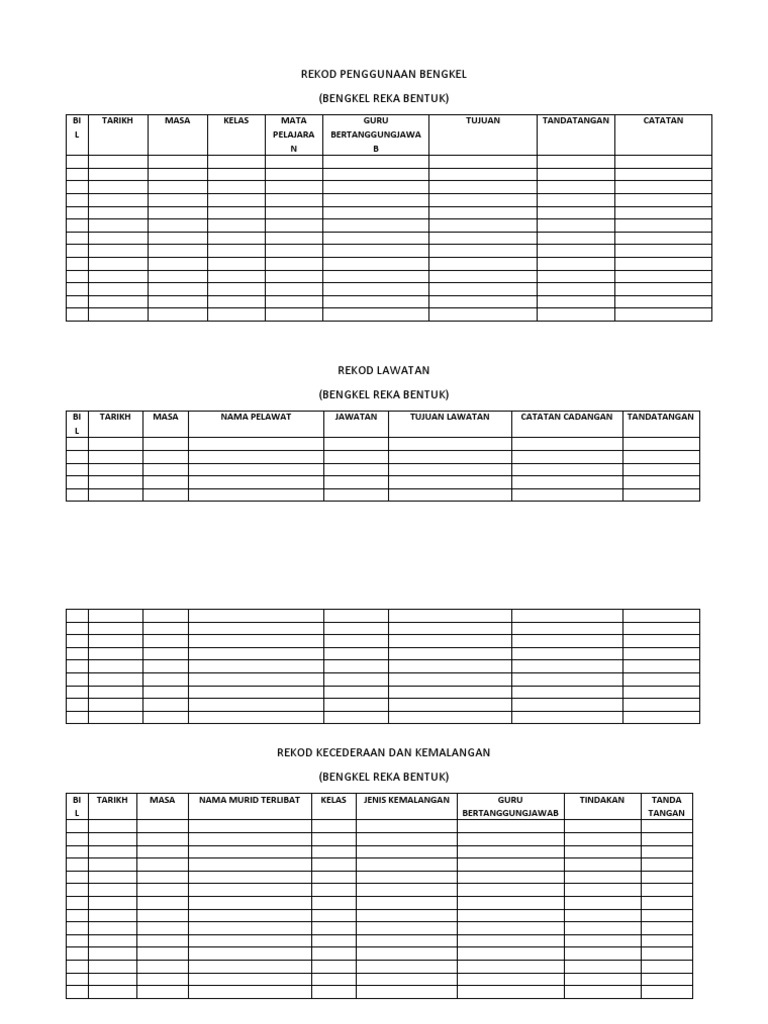 Rekod Penggunaan Bengkel | PDF