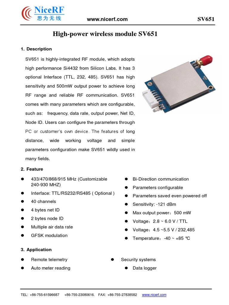 High-Power Wireless Module SV651: 1. Description | PDF | Wireless ...