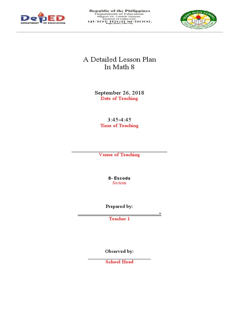 Detailed Lesson Plan On Domain and Range | PDF | Function (Mathematics ...