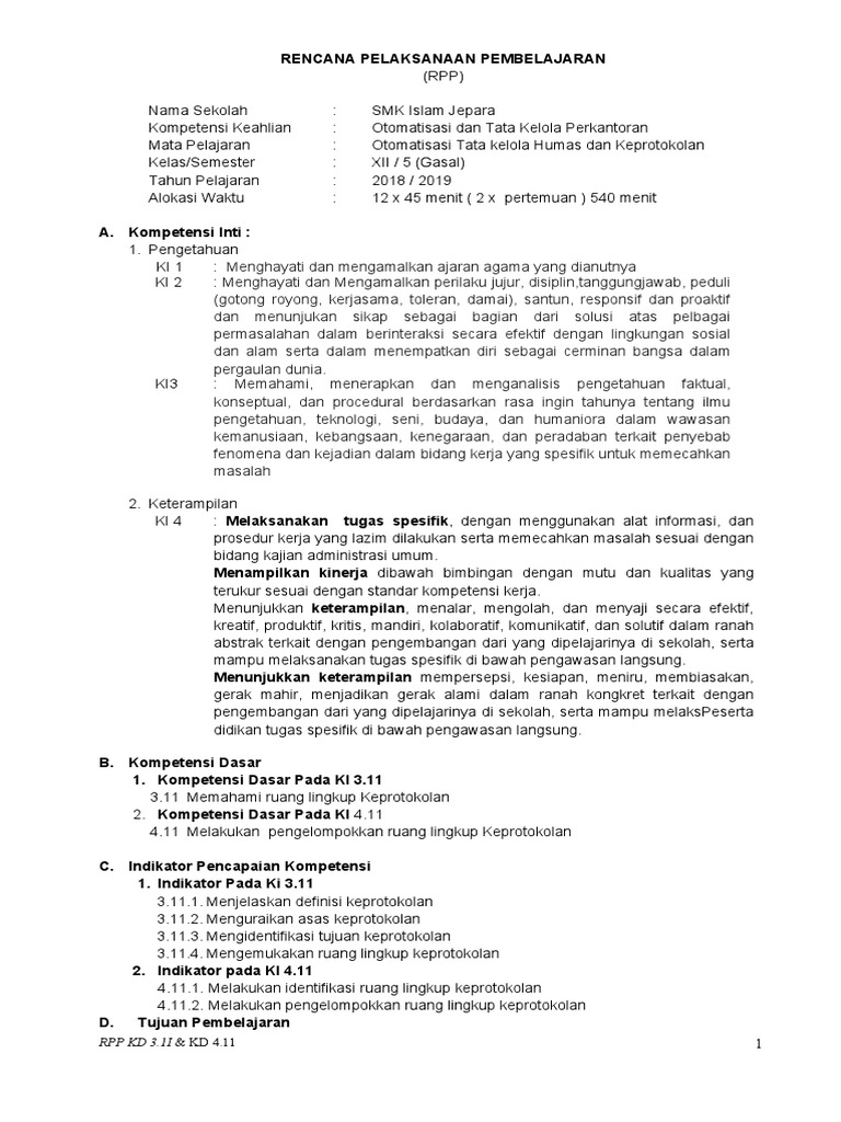 RPP HUMAS KD 3.11 DAN KD 4.11 (Dwi Asmiyarsih) | PDF | Karier & Perkembangan