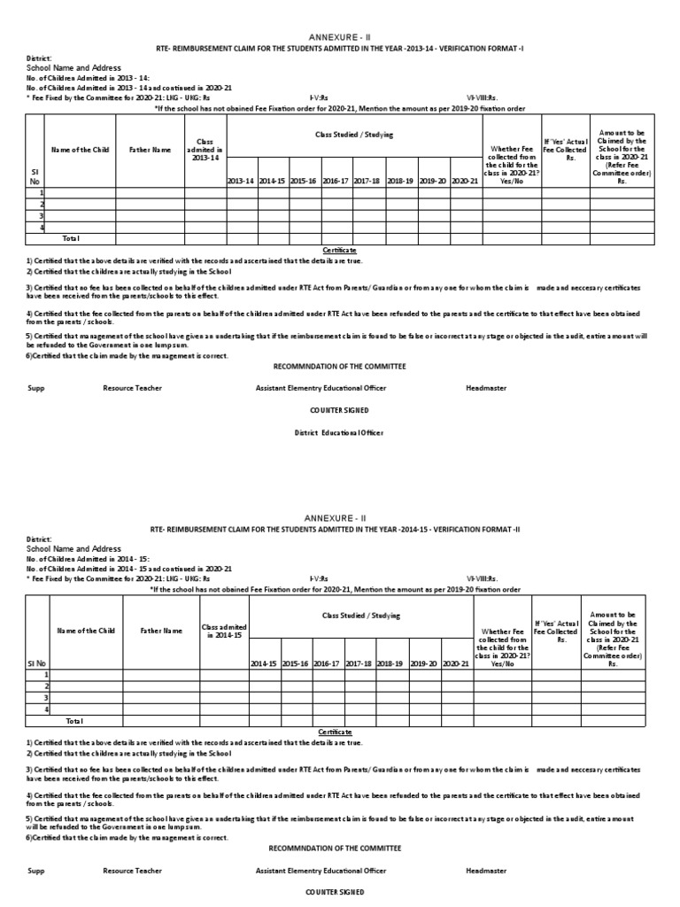 RTE Reimbursement Claim Verification Forms | PDF | Audit | Business