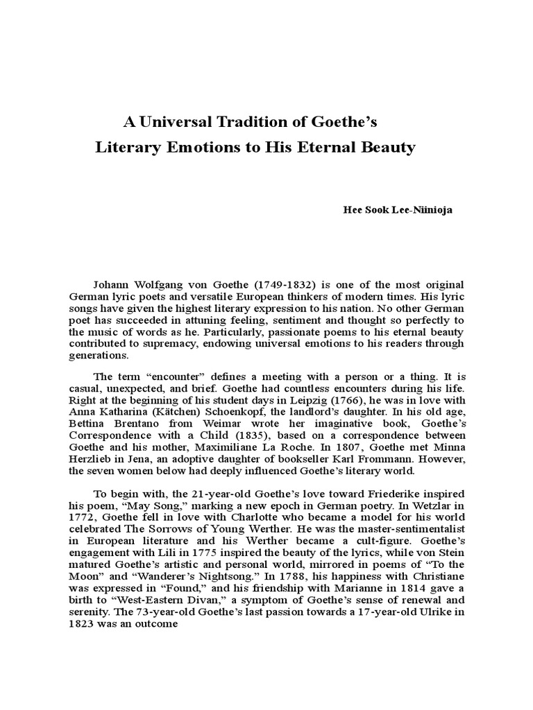 A Universal Tradition of Goethe's Literary Emotions To His Eternal ...