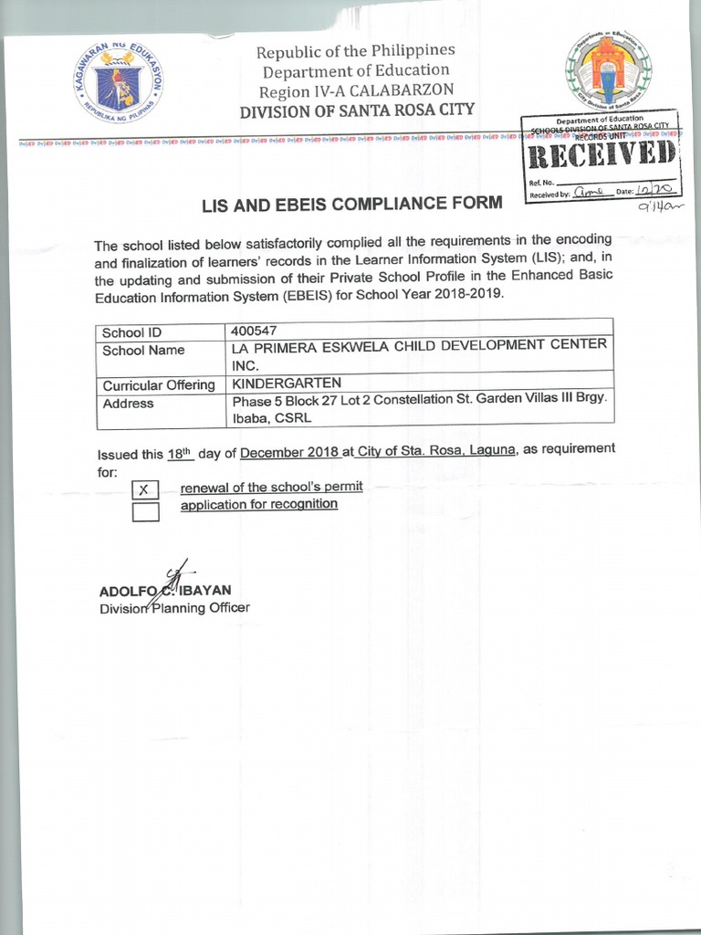 LIS & EBEIS Compliance Form | PDF