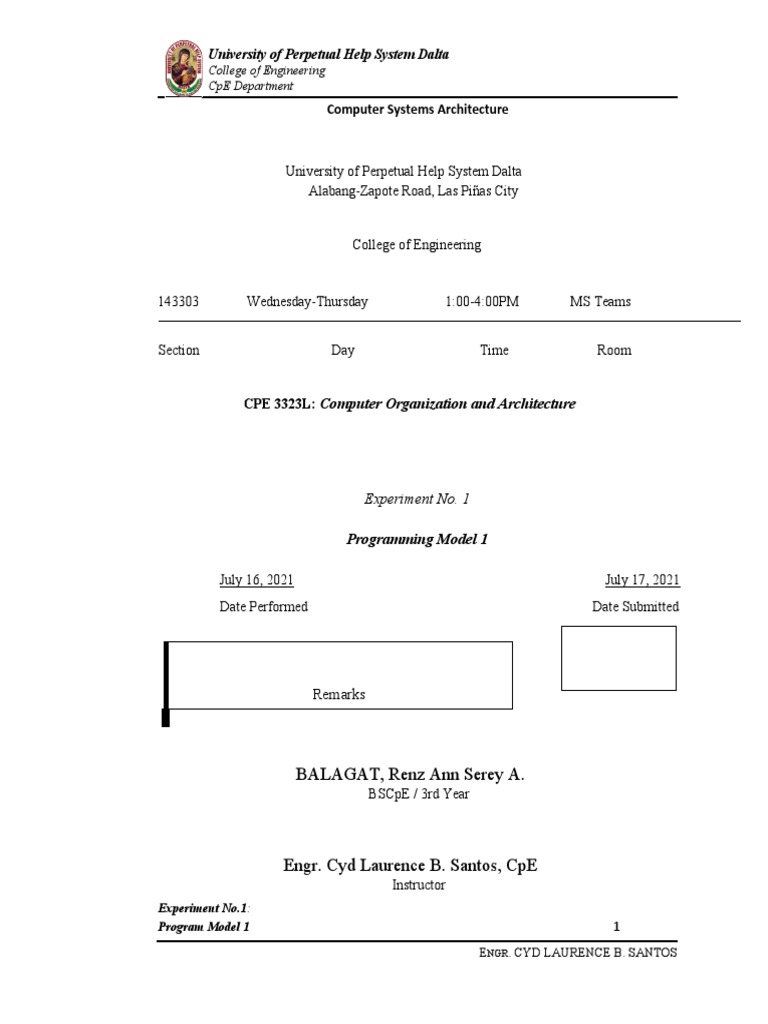 Csa Lab 1 Pdf Central Processing Unit Computer Science 