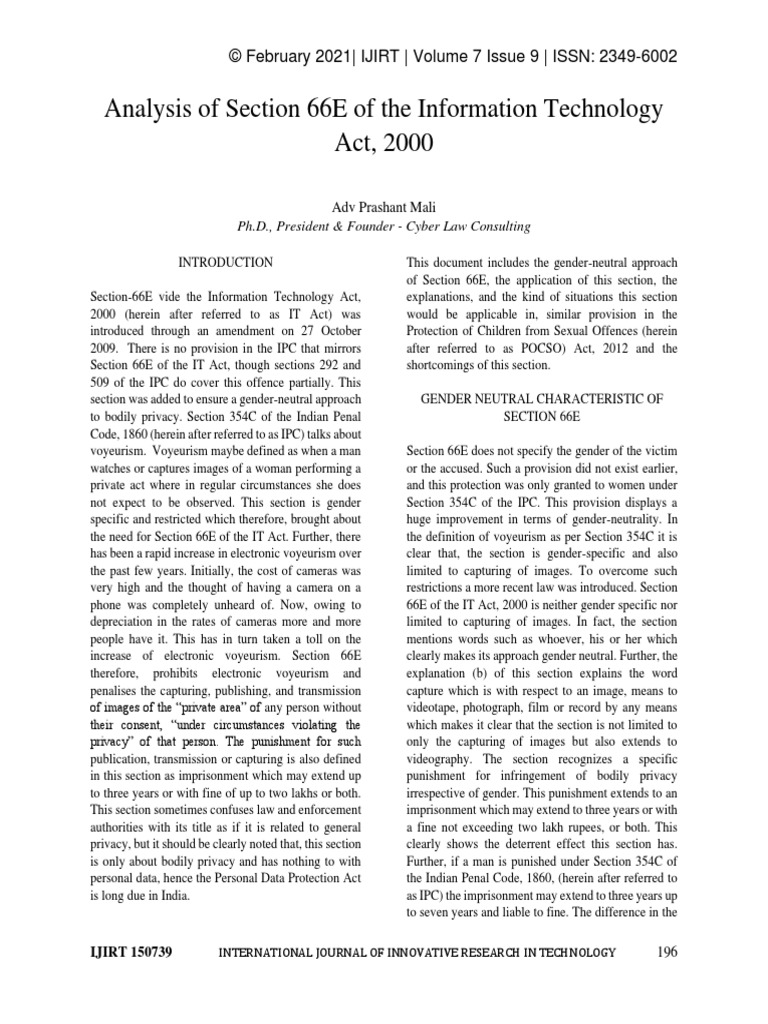 Analysis of Section 66E of The Information Technology Act (IT Act, 2000 ...