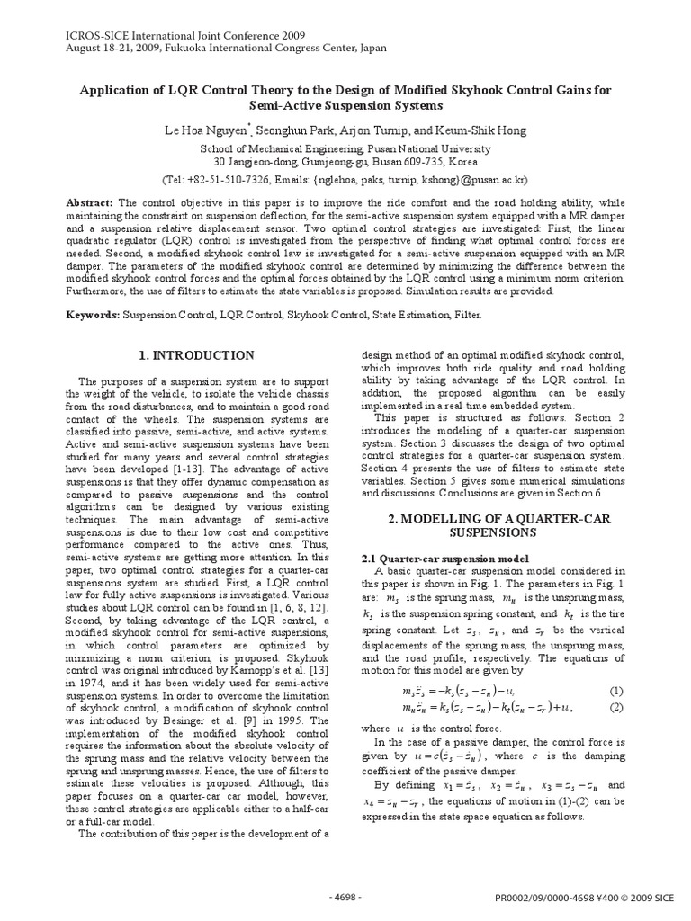 Application of LQR Control Theory To The Design of Modified Skyhook ... Application of LQR Control Theory To The Design of Modified Skyhook ...