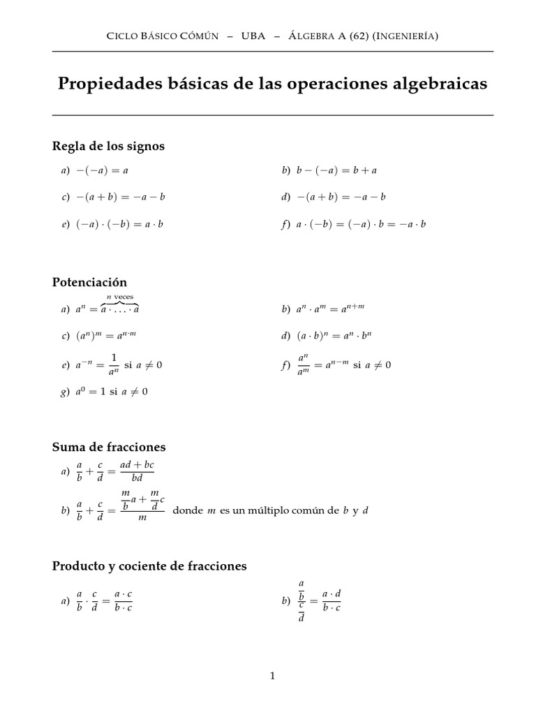 Propiedades Basicas Algebra | PDF