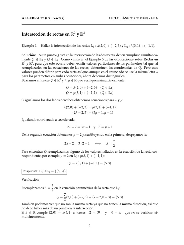 Interseccion Rectas Algebra | PDF | Línea (geometría) | Ecuaciones