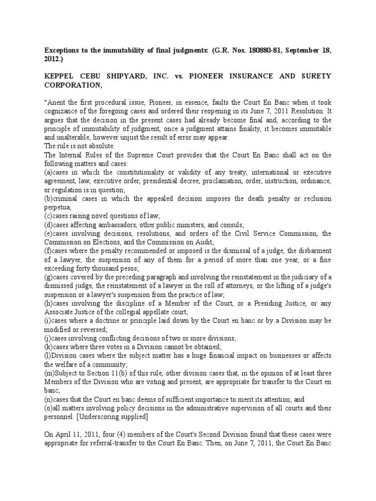 Exceptions To The Immutability of Final Judgments | PDF | En Banc ...