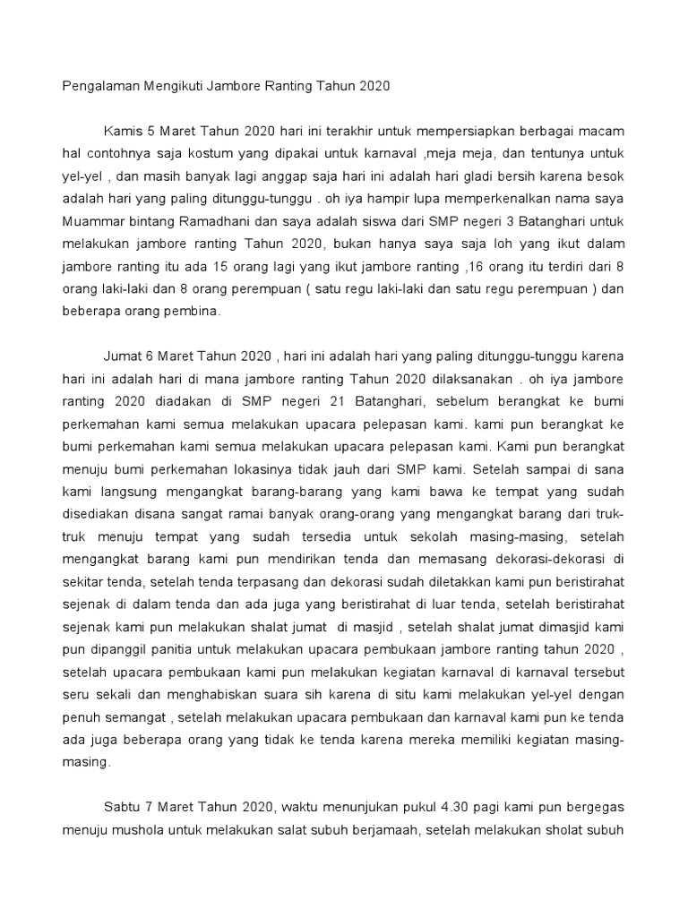 Pengalaman Mengikuti Jambore Ranting Tahun 2020 | PDF