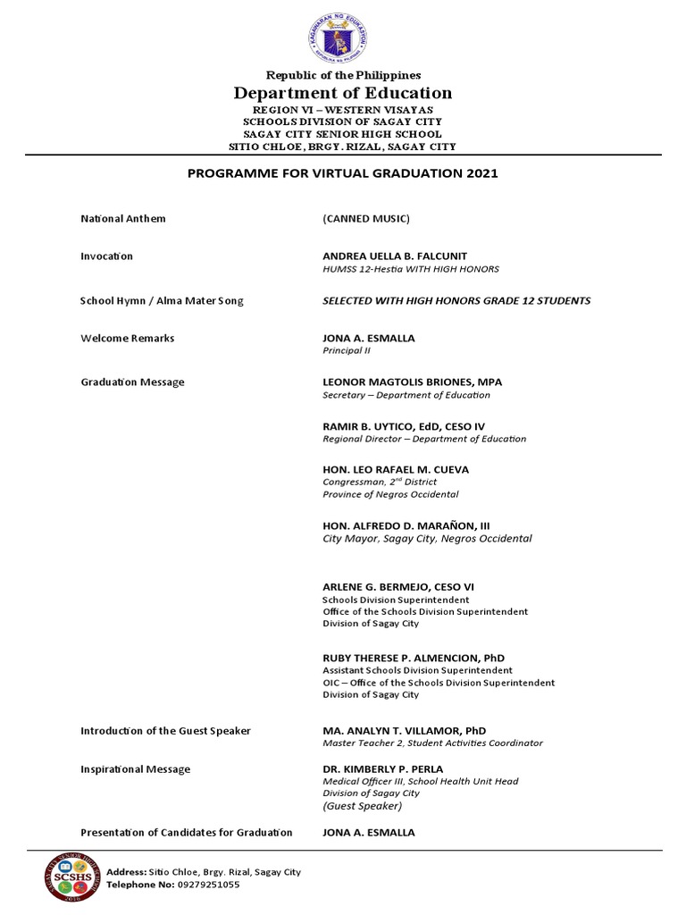 Program For Virtual Graduation 2021 | Descargar gratis PDF | Further ...