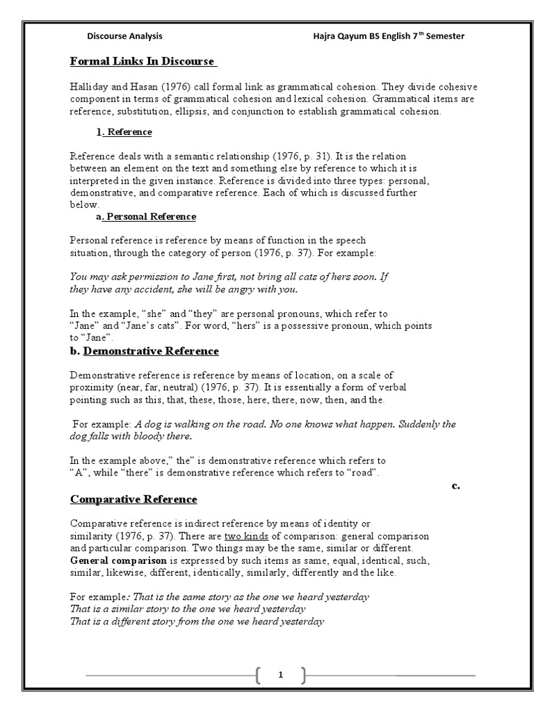 Formal Links in Discourse: - Reference | Download Free PDF | Sentence ...