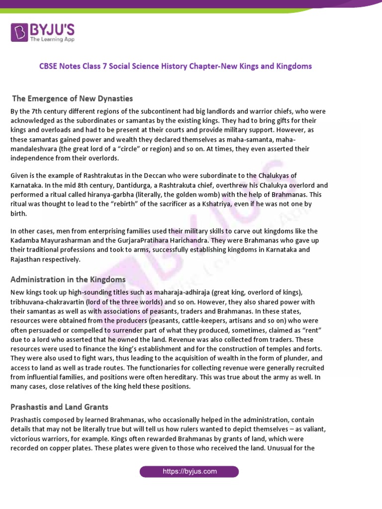 CBSE Notes Class 7 Social Science History Chapter-New Kings and ...