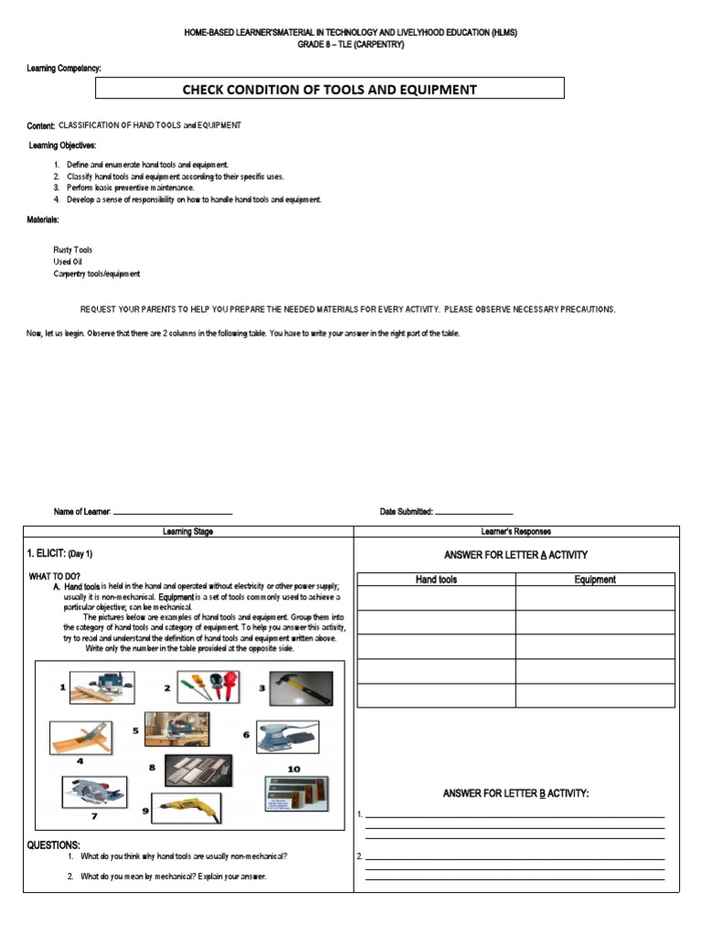 Tools and Equipment Maintenance Guide | PDF | Tools | Woodworking