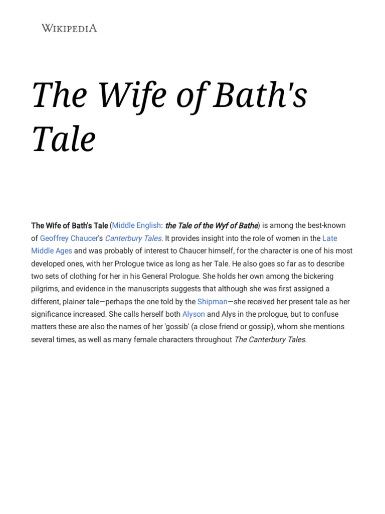 The Wife of Bath's Tale - Wikipedia | PDF | Religion & Spirituality