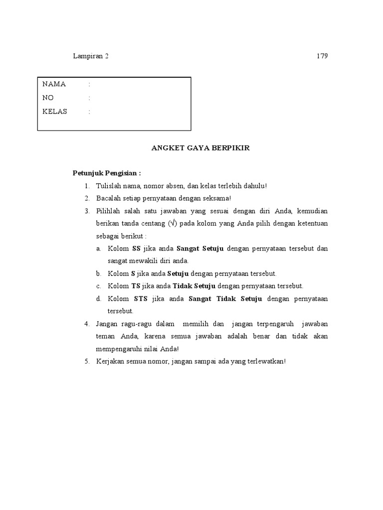 Angket Gaya Berpikir | PDF