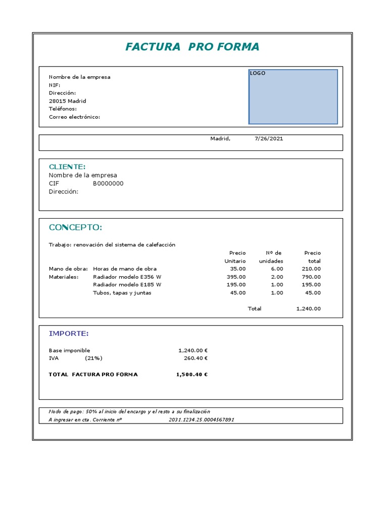 Factura Proforma en Excel | PDF