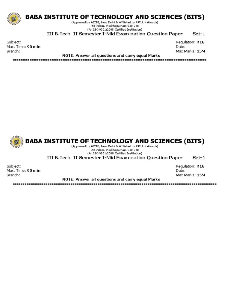 MPMC Ii Mid & Quiz Question Paper Format | PDF | Academic Degree | Qualifications