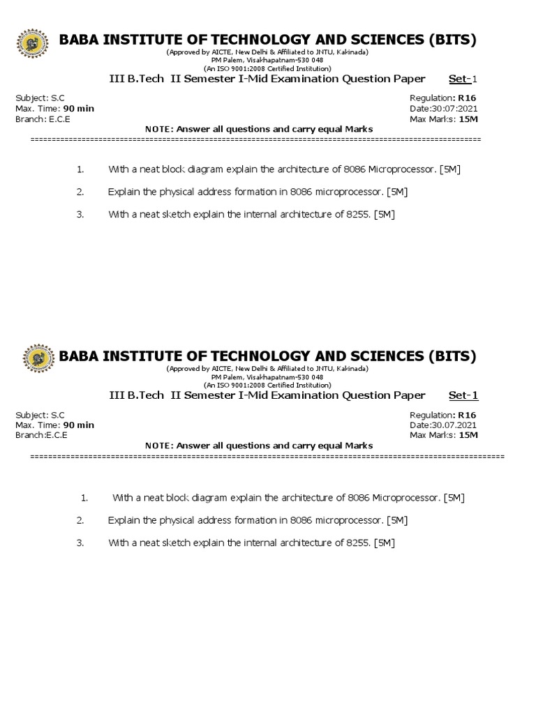 MPMC I Mid & Quiz Question Paper Format | Download Free PDF | Central Processing Unit ...