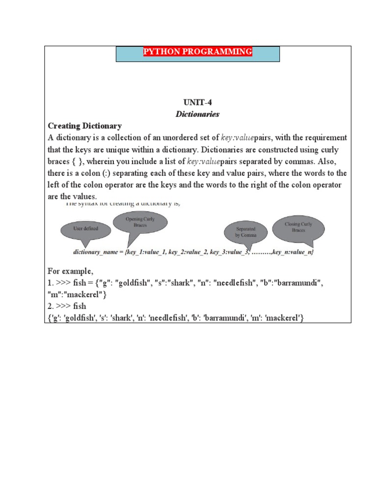 UNIT-4 Creating Dictionary: Python Programming | Descargar gratis PDF ... UNIT-4 Creating Dictionary: Python Programming | Descargar gratis PDF ...
