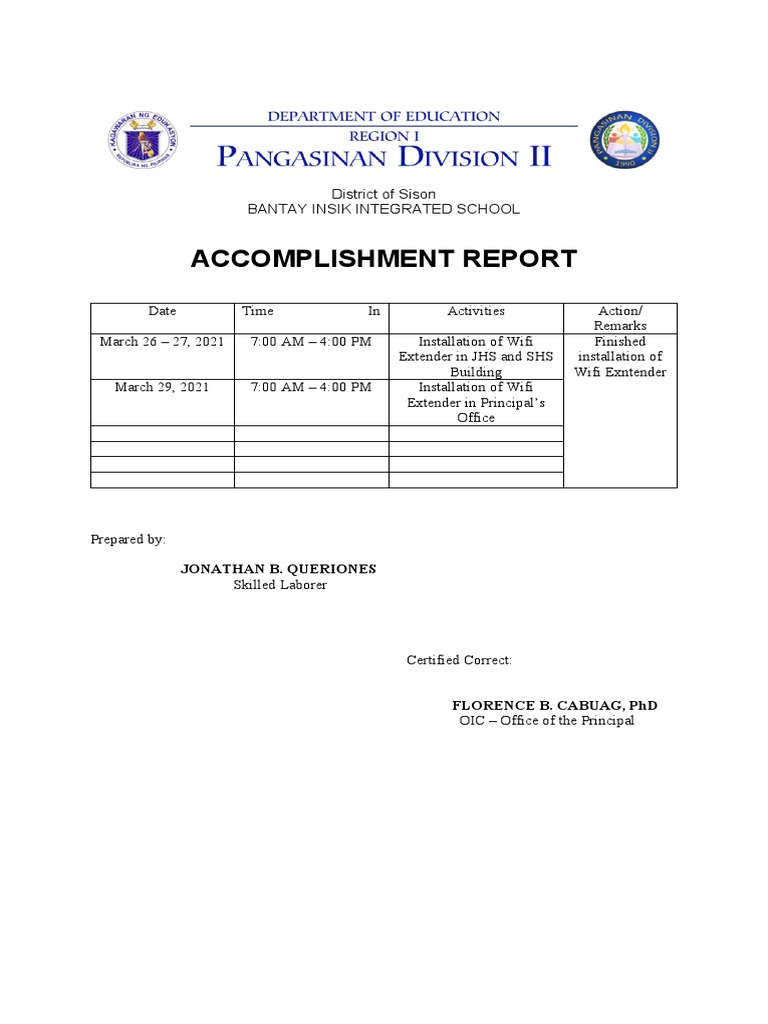 Accomplishment Report (Laborer) | PDF