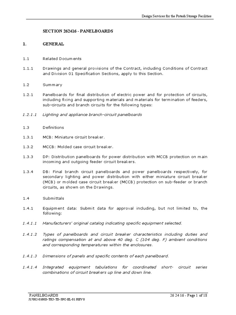 Panel Boards Specification | Download Free PDF | Electrical Wiring ...